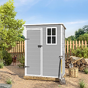 UDPATIO Outdoor Storage Shed 5x3 FT, Resin Garden Shed for Bike, Garbage Can, Tool, Plastic Outside Sheds & Outdoor Storage Storage Box with Lockable Door for Backyard, Patio, Lawn, Grey & White