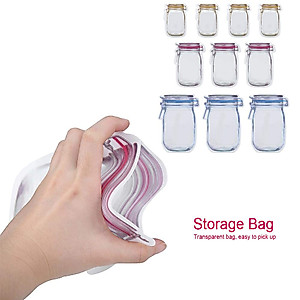 Fdit 10 Pieces Mason Jar Pattern Food Saver Storage Bags Set Airtight Reusable Bottle Modeling Zippers Food Container Kitchen Organizer 's Snacks Fresh Bags