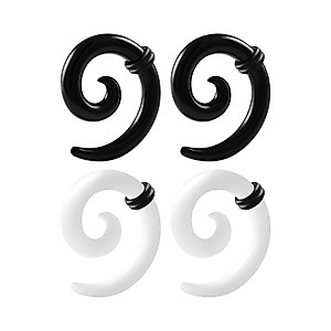 BIG GAUGES 2 Pairs Acrylic 2g Gauge 6mm Black White Taper Expander Spiral Coil Piercing Jewelry Stretcher Ear Earring Lobe Plugs BG2912
