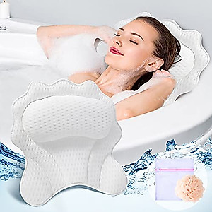 Bathtub Pillow with 4D Air Mesh Thick Soft, Bath Pillows for Tub Neck and Back Support, Hot Tub Pillow for Women & Men, Powerful Suction Cups, Best Gift, White