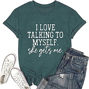 Graphic T-Shirts for Women Cute Simple Sayings Funny Sarcastic Graphic Letter Print Shirts Athletic Short Sleeve Tee-XL (Green)