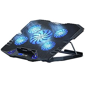 TopMate C5 12-15.6 inch Gaming Laptop Cooler Cooling Pad | 5 Quiet Fans and LCD Screen | 2500RPM Strong Wind Designed for Gamers and Office