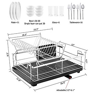 Dish Drying Rack, Small Dish Rack with Utensil Holder, Wine Glasses Holder, Compact Dish Drainer for Kitchen Counter Cabinet