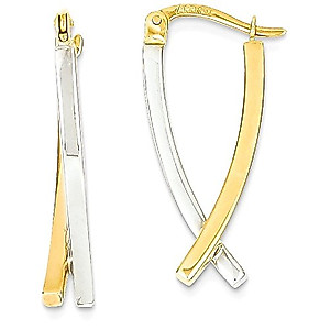 14K Two Tone Gold Hinged Tube Hoop Drop Dangle Earrings