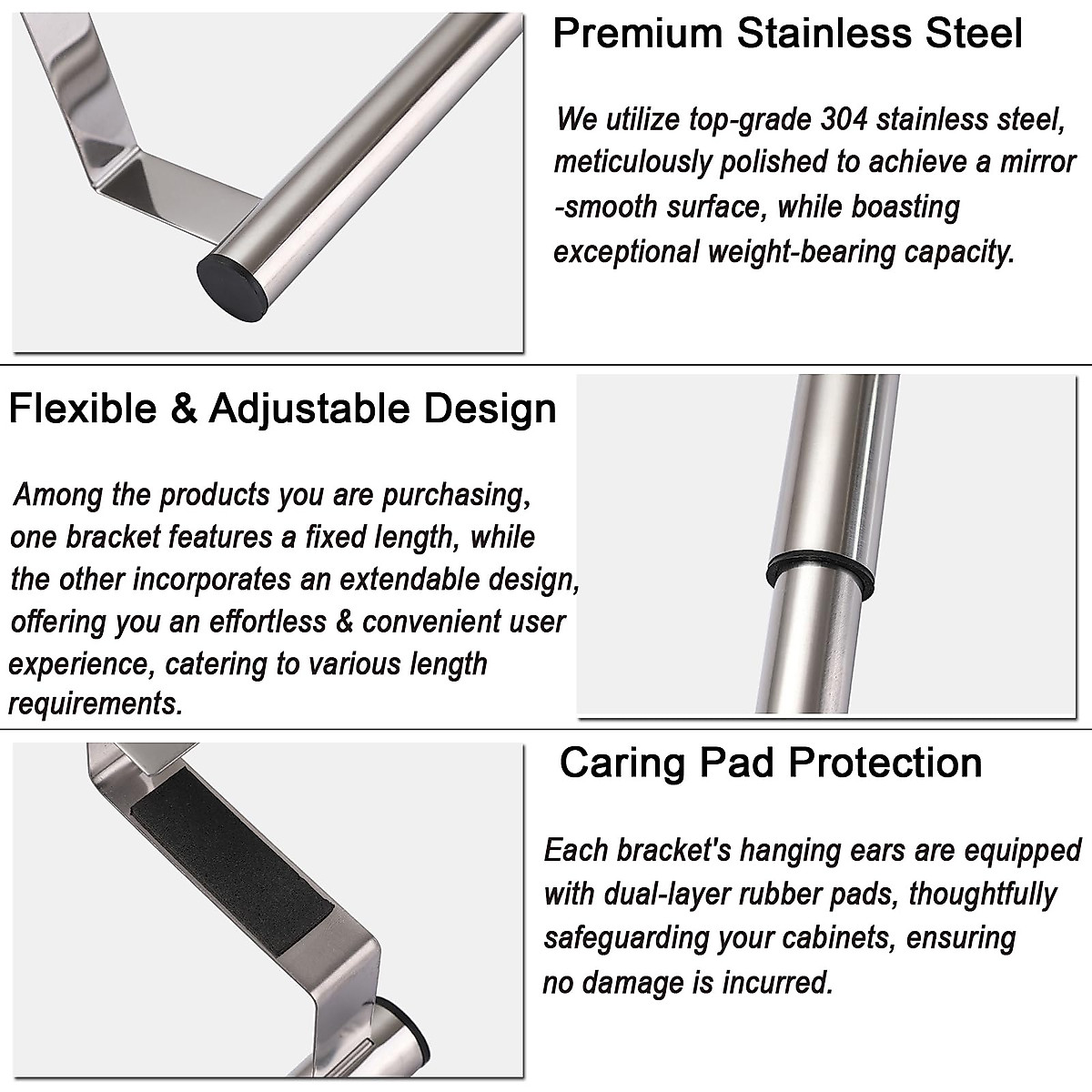 Stainless Steel Over-Cabinet Door Towel Holder (Pack of 2) - Kitchen and Bathroom Towel Rail Towel bar, Perfect for Hand or Tea Towels