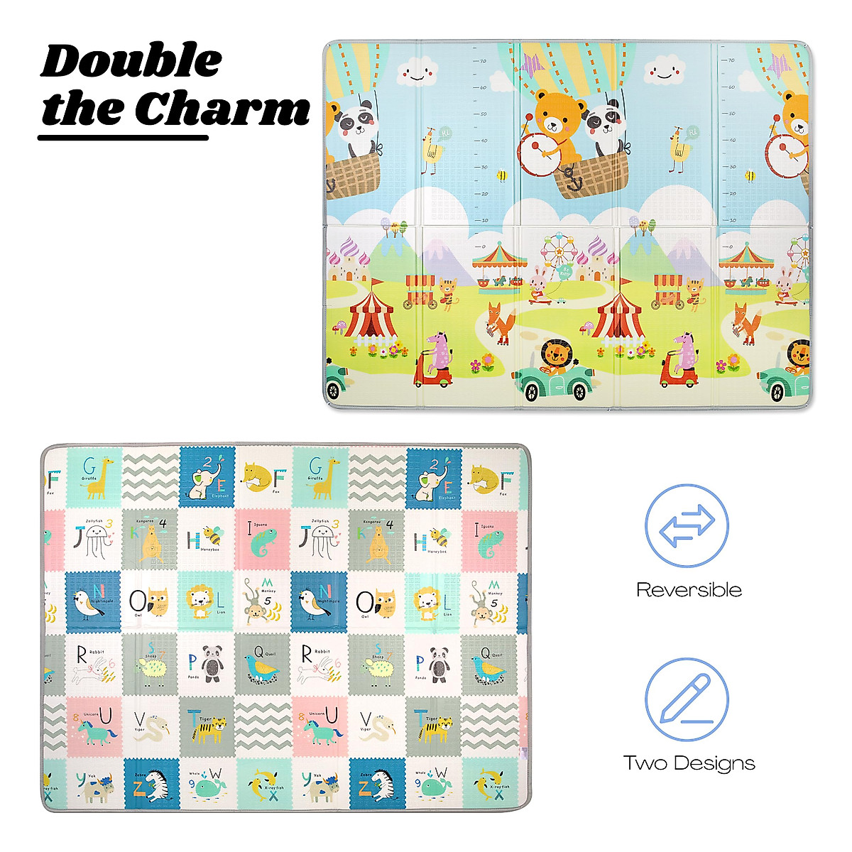 HENA Baby Play Mat - Foldable Playmats for Babies and Toddlers, Infants - Non-BPA, Odorless, Non-Slip, Waterproof XPE Foam Flooring with Storage Bag - Portable Floor Play Mat for Kids - 59x79 inches