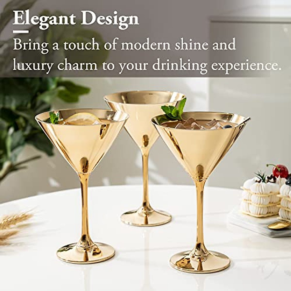 MyGift 8-Ounce Modern Metallic Gold Tone Martini Glasses, Elegant Golden Drinking Glass for a Cocktail Party, Wedding, or Anniversary Dinner, Set of 4