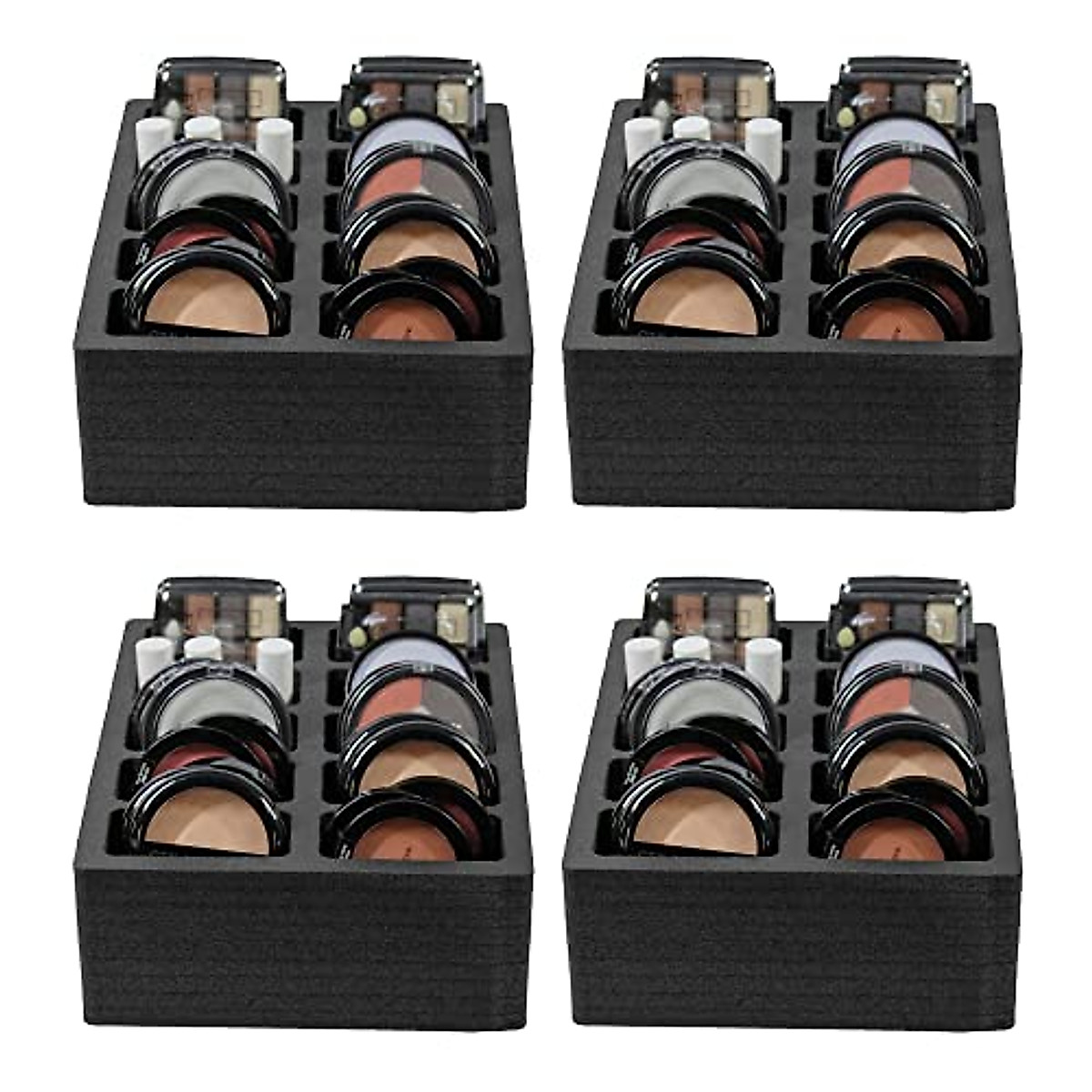 Polar Whale 4 Large Compact Organizer Stands Premium Durable Black Foam Tray Washable Waterproof Insert Storage for Home Bathroom Bedroom Cosmetic 11 x 8 x 3 Inches 10 Compartments