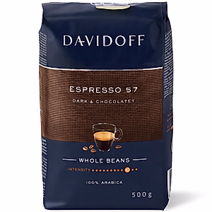 DAVIDOFF Espresso 57 Whole Beans - Dark and Chocolatey - Intense Roast with a Smooth Aroma - 100% Arabica Beans - 10/12 Intensity. 12/12 Roasting. 4/12 Acidity - 1 x 17.63 oz