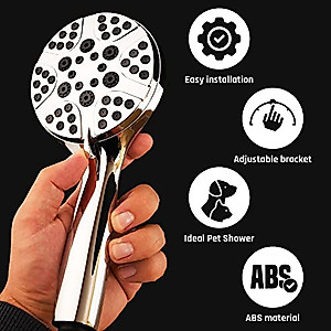 Shower Head with Handheld Anti-clog Nozzles, Powerful Jet Spray, 5 ft Stainless Steel Hose 8-Functions Shower Head Mounting Accessories Included