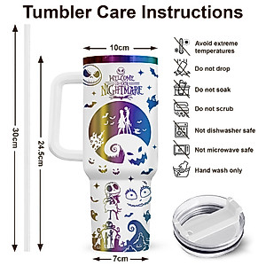 GEPOSTORE Birthday Gifts for Movie Lovers, Skeleton Couple 40oz Laser Tumbler with Handle, Spooky Movie Cup, Horror Movie Coffee Mug, Gifts for Christmas Halloween