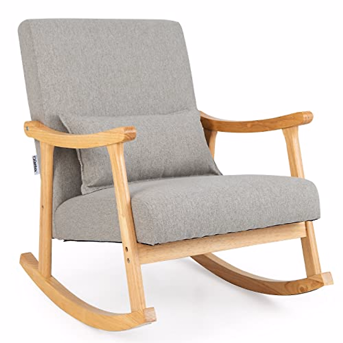 Giantex Upholstered Rocking Chair - Modern Rocker with Rubber Wood Frame, Comfy Backrest & Seat, PP Padded Pillow, Single Rocking Chair for Living Room, Nursery, Bedroom, Lounge, Office, Grey