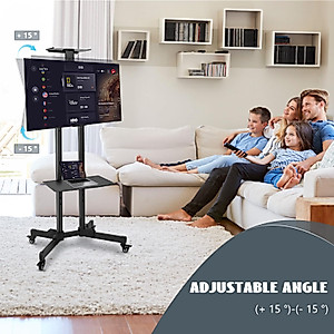 GCCSJ Mobile TV Cart for 32-70 Inch LCD LED OLED Flat Curved Screen TVs Up to 110 lbs Height TV Cart with Wheels Adjustable Portable TV with Laptop DVD Shelf, Locking Wheels, Max VESA 600x400mm