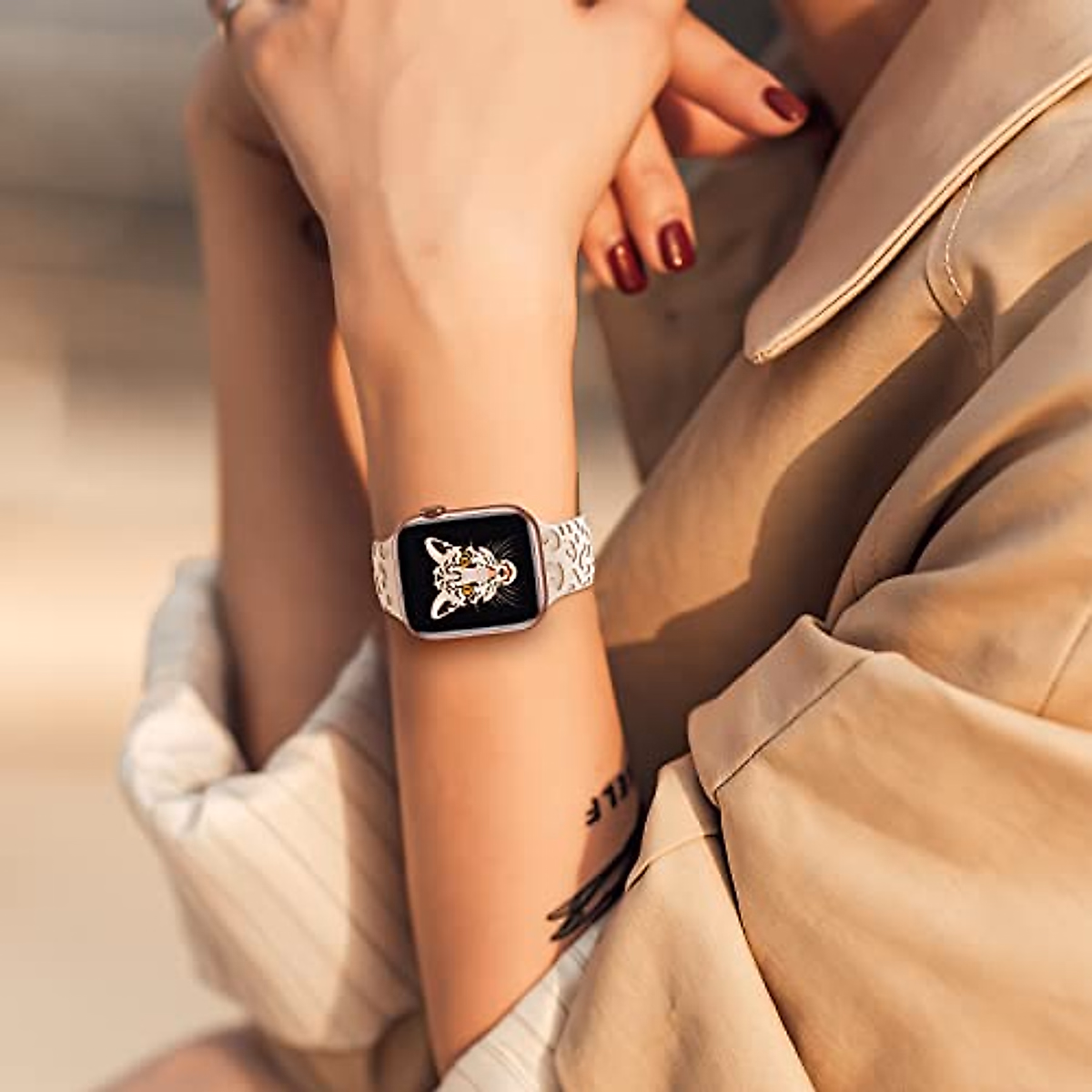 3 Pack Leopard Engraved Band Compatible with Apple Watch Band 41mm 40mm 38mm 45m 44mm 42mm Women Men, Cheetah Printed Soft Silicone Straps for iWatch Series 8 7 SE 6 5 4 3 2 1, Black/Gray/Sand Pink