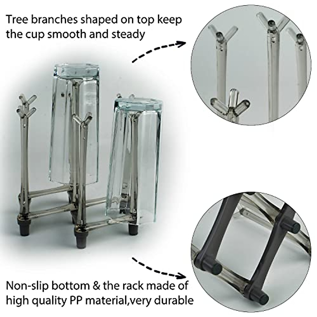 LIANGDONG SHOP Retractable Cup Drying Rack 2 Pcs Set, Drinking Glass & Baby Bottle Drainer Stand, Mug Draining Organizer, Kitchen Countertop Dishes Holder, Gray