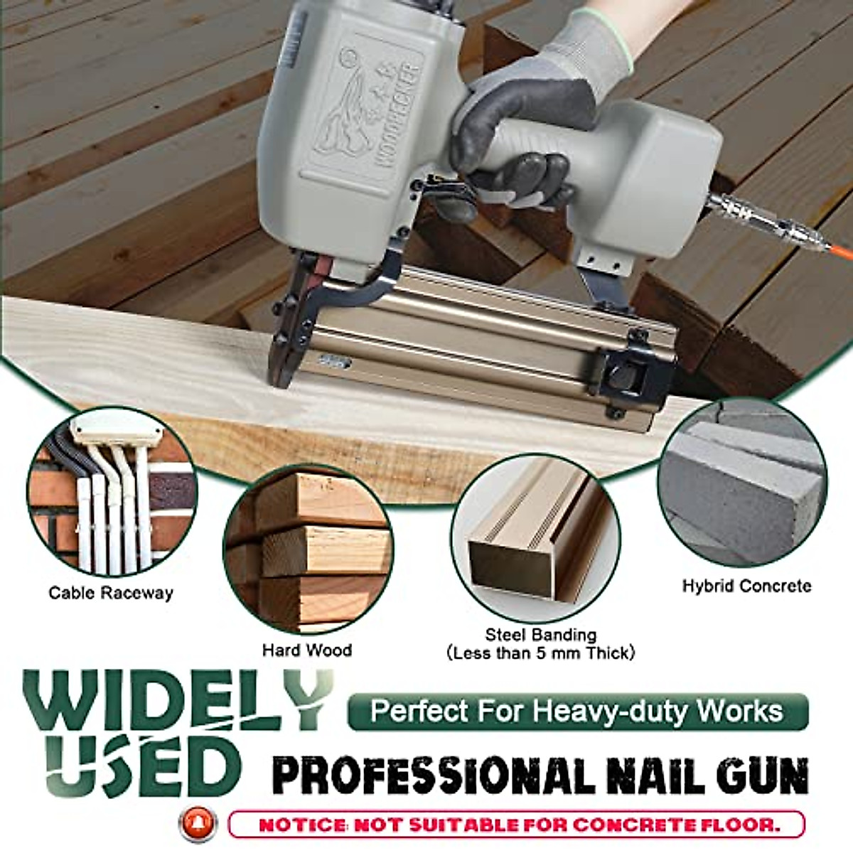 Woodpecker ST64 14 Gauge 3/4" to 2-1/2" Pneumatic Concrete T Nailer Gun with 400pcs Concrete T Nails, Air Power Heavy Duty Concrete Nail Gun Brad Nailer Finish Nailer for Woodworking