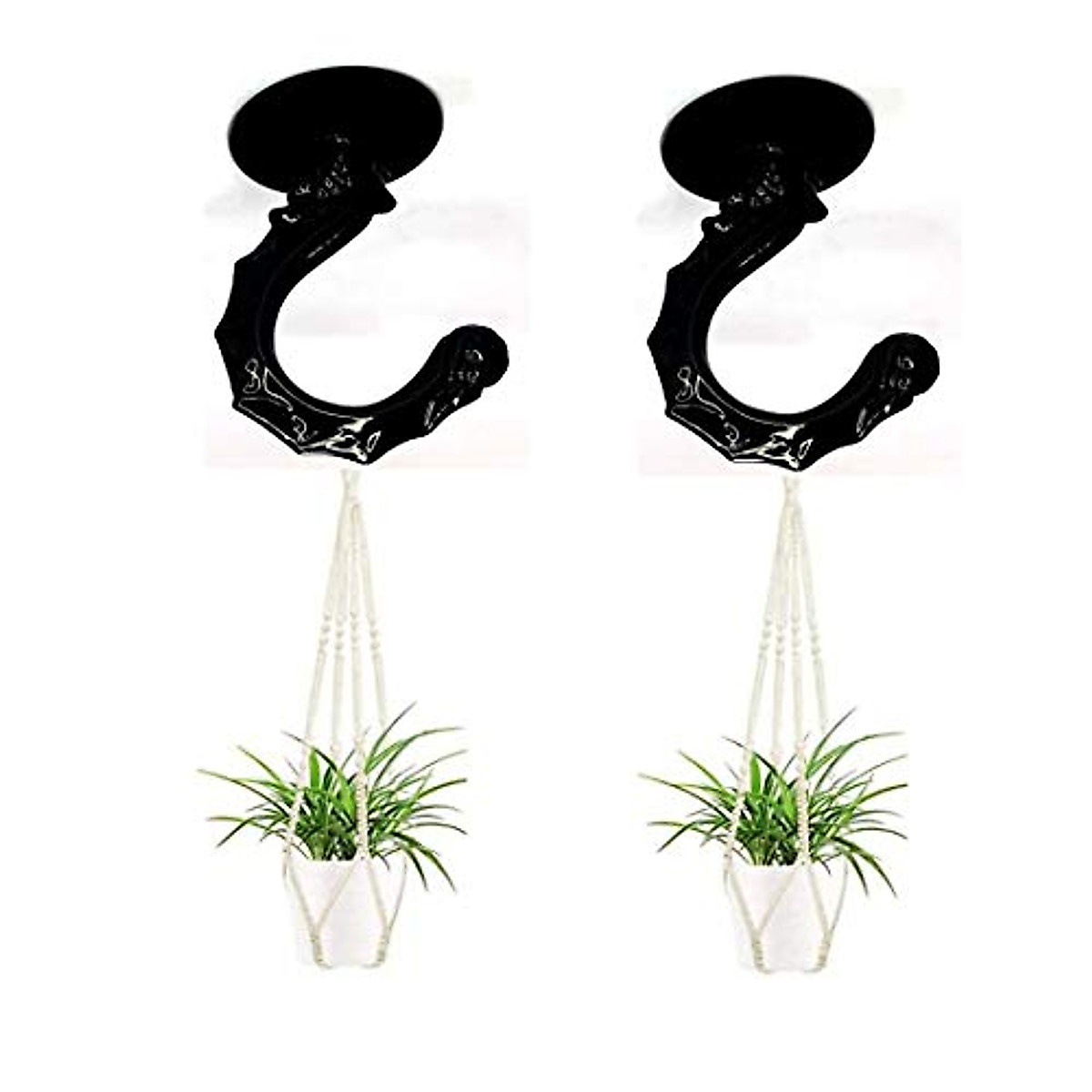 QMseller 2 Sets Metal Ceiling Hooks, Heavy Duty Swag Ceiling Hooks with Hardware for Hanging Plants/Chandeliers/Wind Chimes/Ornament (Black Color)
