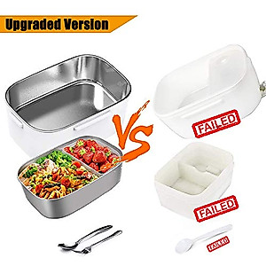 Electric Lunch Box Food Warmer,Oakaylif 2 IN 1 Portable Heated Lunch Boxes for Truck/Home/Office 110V&12V 55W with 2 Compartments,1.5L 304 Stainless Steel Container,SS Fork & Spoon and Insulation Bag