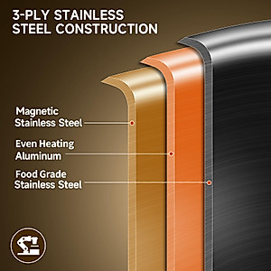 LOLYKITCH 12 Inch Tri-Ply Stainless Steel Frying Pan,Skillet,Induction Cooking Pan,Dishwasher and Oven Safe,Heavy Duty and Detachable Handle.