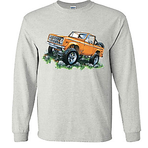 Fair Game Ford Bronco Long Sleeve T-Shirt 4x4 Early Model Orange Bronco Vintage Retro Truck-Ash-XL