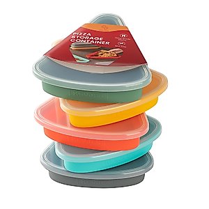 KEVJES 5-Pack Multicolor Reusable Silicone Leftover Pizza Slice Storage Container with Air-tight Lids-BPA Free,Fits Single Slice up to 16”,Save Space,Refrigerator organizer.