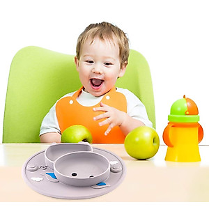 Qshare Toddler Plate, Portable Baby Plates for Toddlers and Kids, BPA-Free Strong Suction Plates for Toddlers, Dishwasher & Microwave Safe Silicone Placemat 9x6x1.4 inch Gray