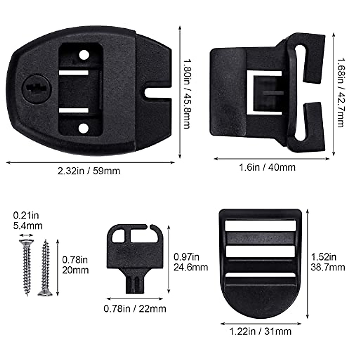 OIIKI 4 Sets Spa Hot Tub Cover Clips, Hot Tub Cover Broken Latch Repair Kit- Replacement 4 Latches Clip Locks, 4 Slides, 4 Keys with 8 Screws, Hardware Accessories for Spa Cover Straps (Black)