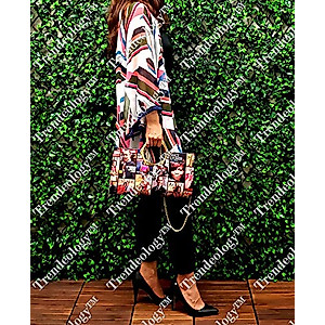 Classy Michelle Obama Magazine Cover Print Vegan Leather Patent Large Cut-out Handle Clutch Purse (Metal Handle - Vintage Black/White)