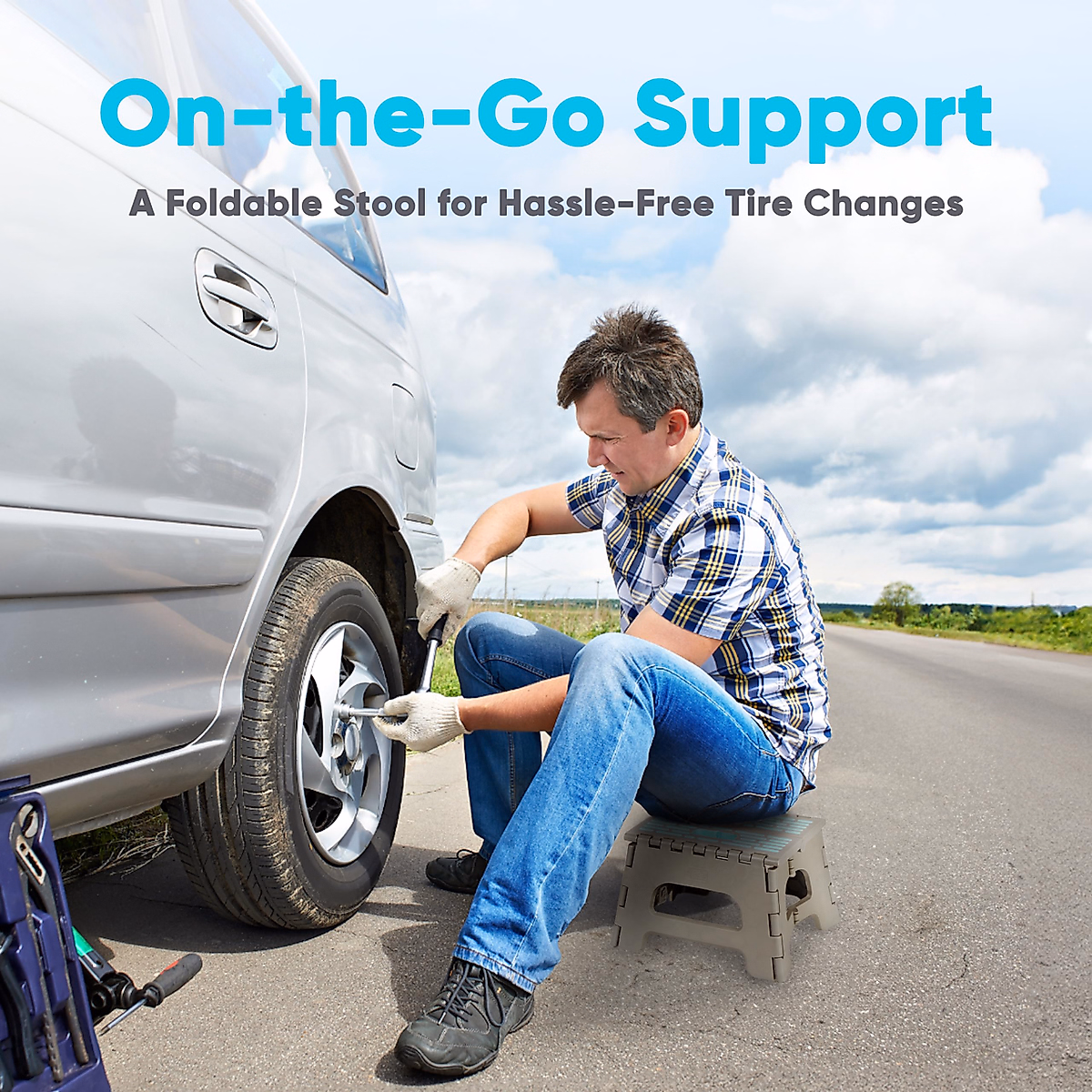 BLACK+DECKER 9'' Folding Step Stool, Foldable Collapsible Step Stools for Adults Holds Up to 330 lbs, Compact Non-Slip Surface with Carry Handle for Kitchen, Bedroom, Garden, Bathroom, Gray/Teal