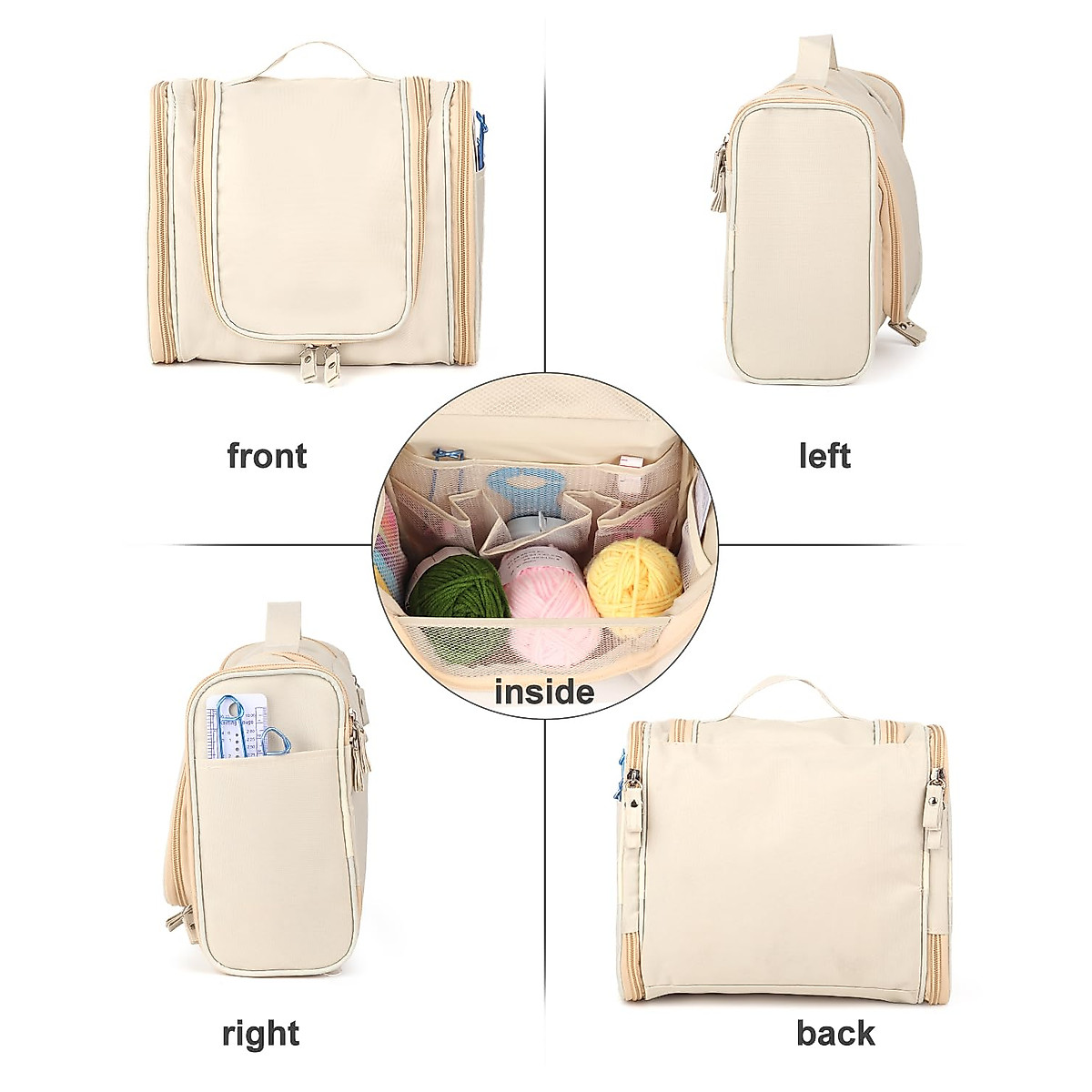 Katech Crochet Bag Yarn Storage Organizer, Yarn Bags for Crocheting With Hanging Hook, Crochet Travel Bag for Crochet Hook, Knitting Accessories Project, Crochet Tote Bag White