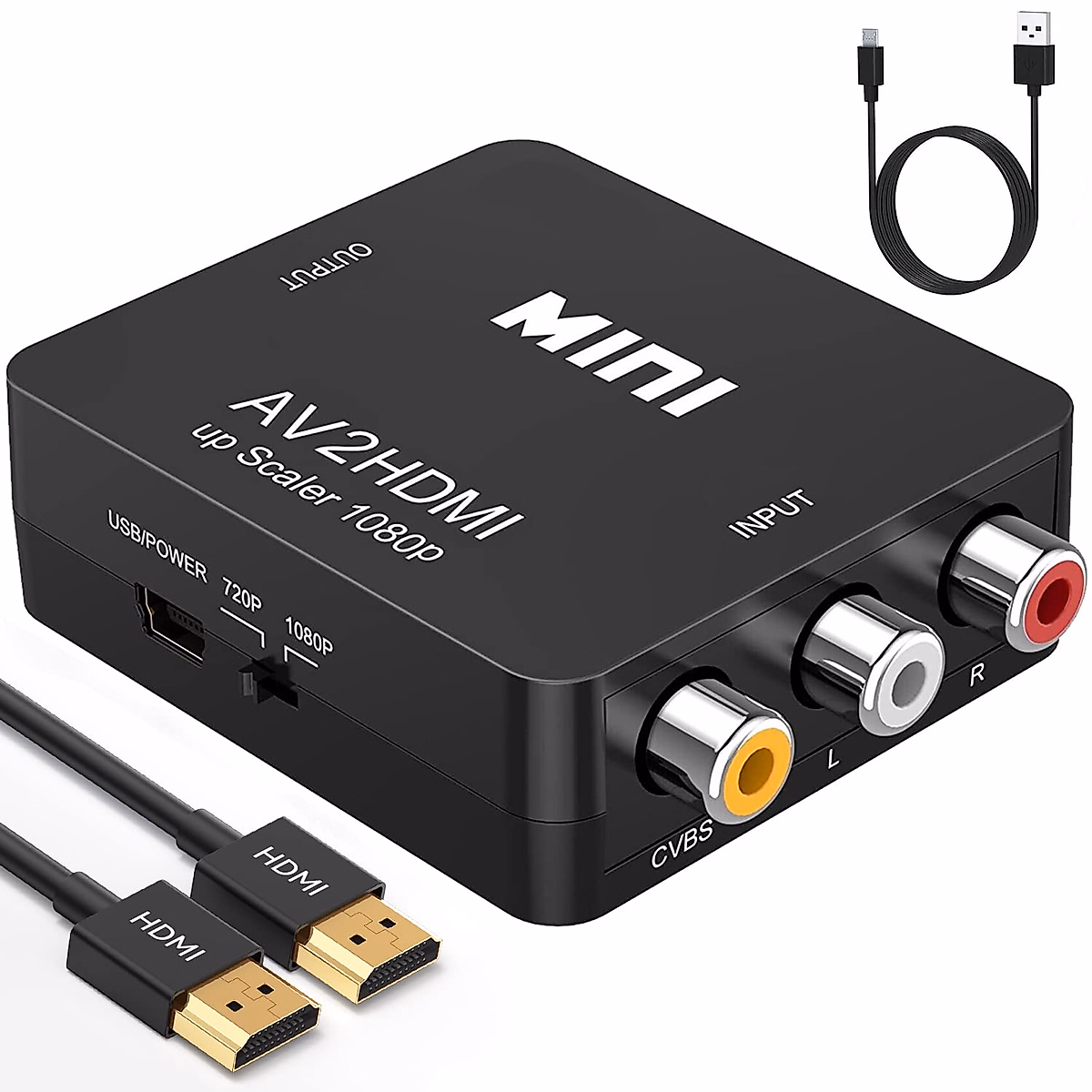 ABLEWE RCA to HDMI,AV to HDMI Converter, 1080P Mini RCA Composite CVBS Video Audio Converter Adapter Supporting PAL/NTSC for TV/PC/ PS3/ STB/Xbox VHS/VCR/Blue-Ray DVD Players