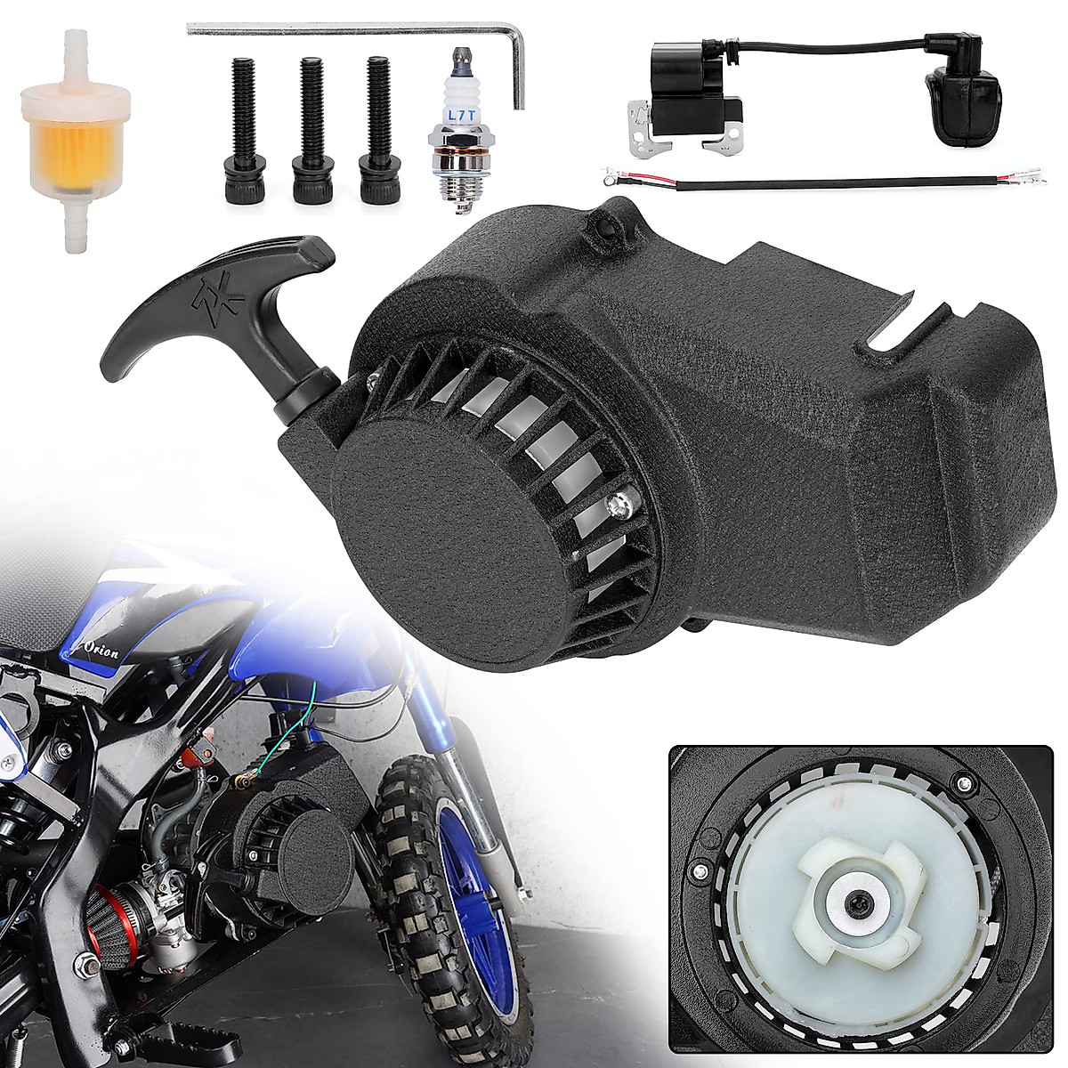 JIAYAN Alloy Recoil Starter Pull Starter Fits 2 Stroke Engine for 47cc 49cc SYX SSR SX50 Coolster QG50 Mototec Demon Xpro Hawk DRX Quad 4 Wheeler Motorcycle Pocket Bike Mini Bike-Black