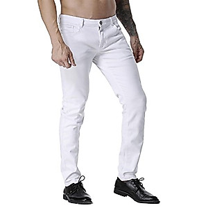 ZLZ Men's White Jeans Pants Slim Fit, Slightly Tapered Fashion Design Jeans Pants for Men Stretch Fit, Mens Trousers Size 34