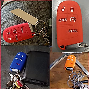 BTSMONE Silicone 5 Buttons Smart Key Fob Remote Cover Case Keyless Entry Protector Bag for Jeep Grand Cherokee Dodge Challenger Charger Dart Durango Journey Chrysler 300 Orange