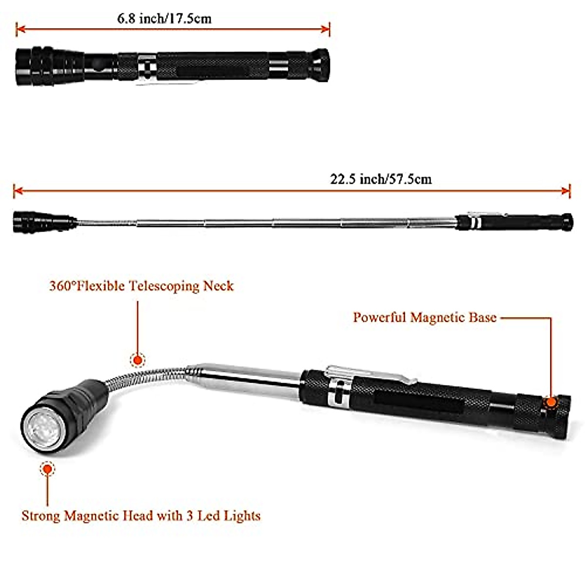 Magnetic Pickup Tool with LED-Telescoping Magnet Pick Up Gadget Tool for Men, DIY Handyman by QPEY