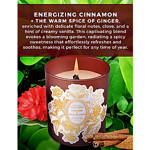 Cinnamon Ginger Blossom Wood Wick Scented Candle | Big Candle for Home Decor 10.6 oz Scented Soy Candle, Relaxing Candles for Women and Men, Aromatherapy Candle Gift