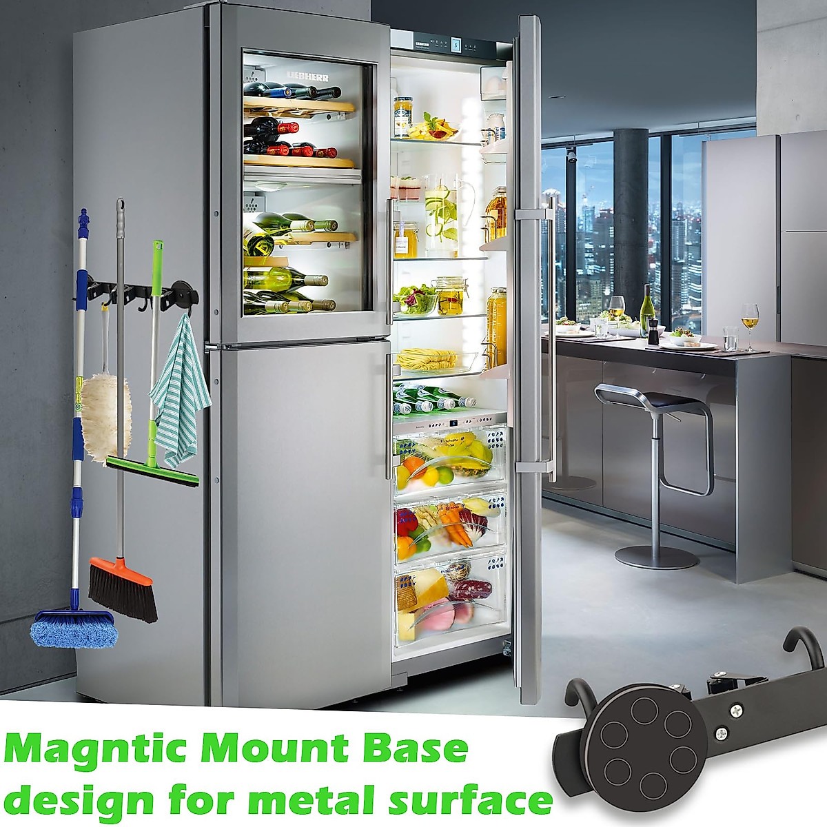 Magnetic Mop Broom Holder Heavy Duty, Strong Magnetic Broom Mop Hanger for Cleaning Tools, Anti-slip Wall Mounted Magnetic Broom Holder Rack for Laundry Garage Kitchen Workshops Shed