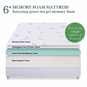 Vyfipt 6 Inch Full Mattress for Kids,Green Tea Gel Memory Foam Mattress with Breathable Bamboo Cover,Full Size Medium Firm Matress Bed in a Box,CertiPUR-US Certified,Made in USA