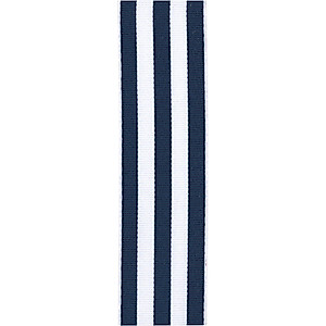 Offray 1.5" Wide Grosgrain Ribbon, 25 Yards, Navy Blue and White Stripe