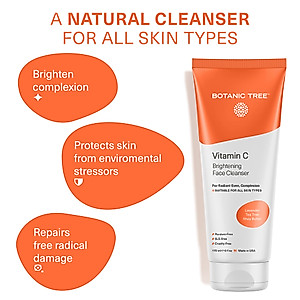Botanic Tree Vitamin C Face Wash - Facial Cleanser for All Skin Types, Aging Skin, Dry Skin, Minimizing Acne scars, Brightening, Reduce Breakouts - Face Wash for Women & Men