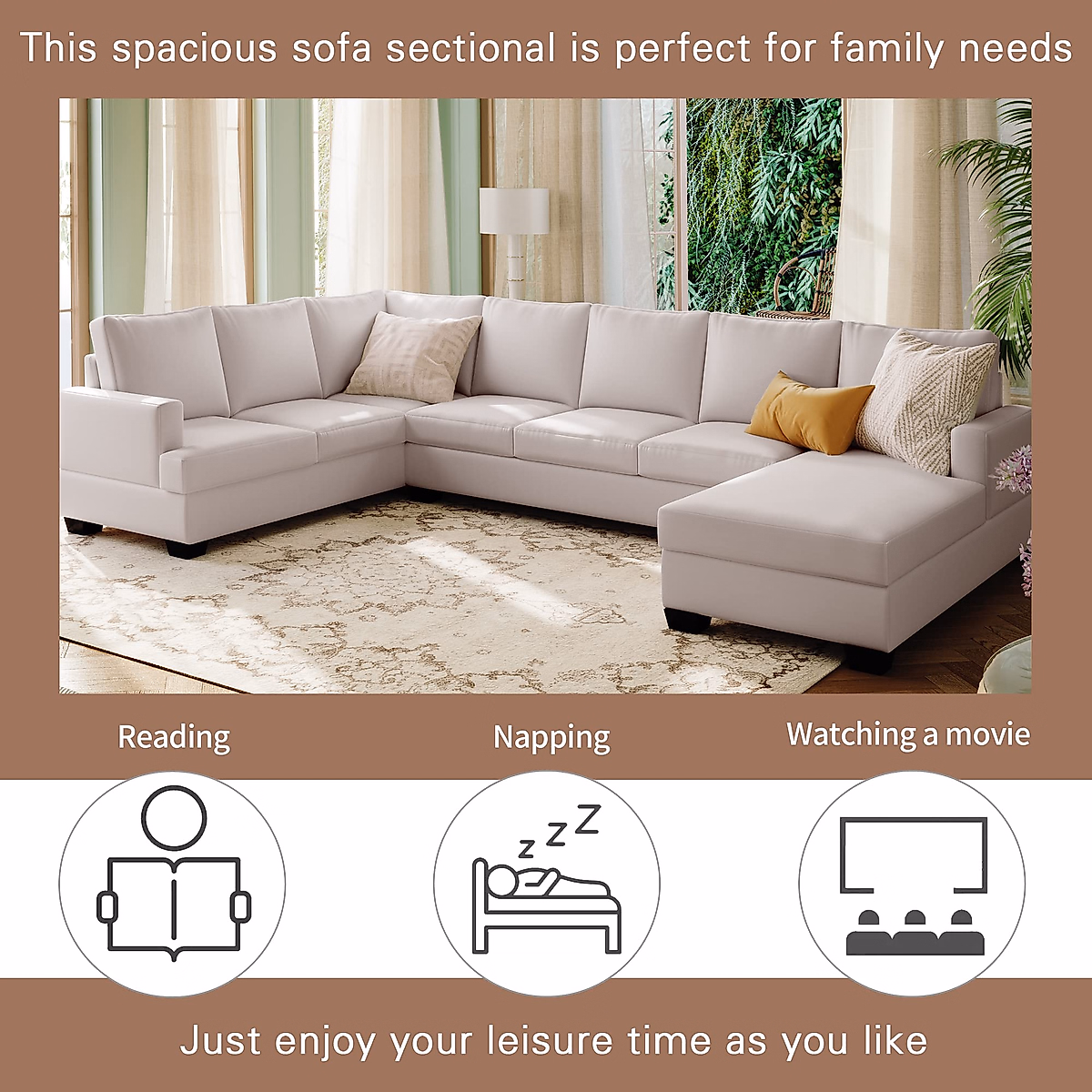 RUNNA U-Shape Upholstered Large Sectional Sofa,Extra Wide Chaise Lounge Couch,for Apartment Living Room Furniture (Beige@N)