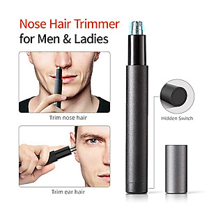 ZHIBAI Ear and Nose Hair Trimmer, Painless Nose Hair Clippers Trimmer for Men and Women, Portable Nose Hair Remover with Dual Edge Blades, Battery-Operated, IPX7 Waterproof