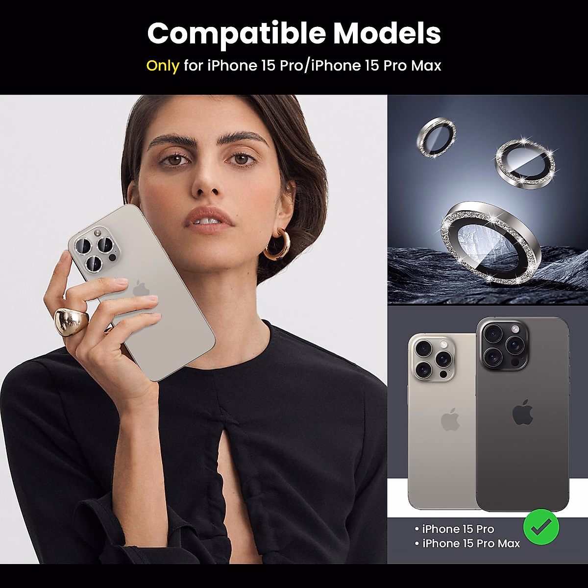 Tensea for iPhone 16 Pro Max/16 Pro/15 Pro Max/15 Pro/12 Pro Max Camera Lens Protector, Metal Aluminum Alloy Tempered Glass Cover Camera Screen Protector Accessories, Case Friendly