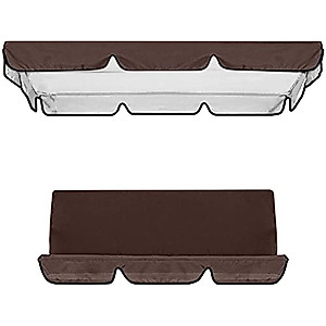 Garden Swing Chair Canopy+Seat Replacement 2/3 Seater, Replacement Cover Set for Canopy Swing Waterproof, Anti-UV Swing Roof/Seat Cover (Frame Not Included) ( Color : Brown , Size : 249×185×18CM )
