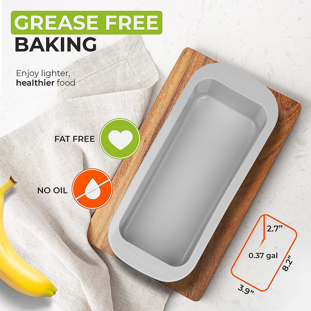 Silicone Loaf Pan (Small) Non-Stick Oven Dish - Professional Bakeware Baking Mould for Cakes Pies Breads - Microwave Dishwasher Freezer Safe - Quick Release - 8.2" x 3.9" x 2.7" by Cook’n’Chic