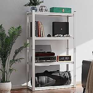 Raybee Garage Storage Shelves, Garage Shelving, 4 Tier Garage Shelves, Adjustable Heavy Duty Storage Shelves, Easy Assembly Metal Shelves for Storage, Kitchen, Pantry, White