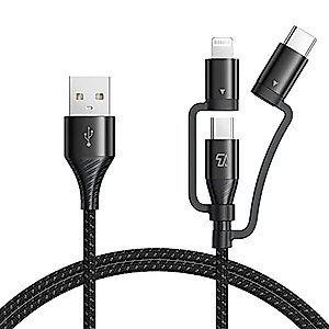 TeleAdapt Micro USB, Lightning, Type C 3 in1 Connectors Cable, 2.4 A/ 480 MBPS Data& Charging Cord for iPhone, iPad, Tablet Huawei, Android Phones, Perfect for Home, Car, Office, Travel 3 FT Black