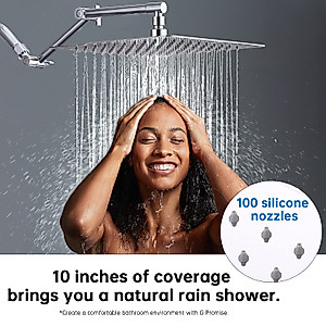 G-Promise Rain Shower Head with 13" Adjustable Extension Arm | High Pressure All Metal Rainfall Showerhead | 10" Luxury Modern Look Square Large Waterfall Showerhead (Chrome)
