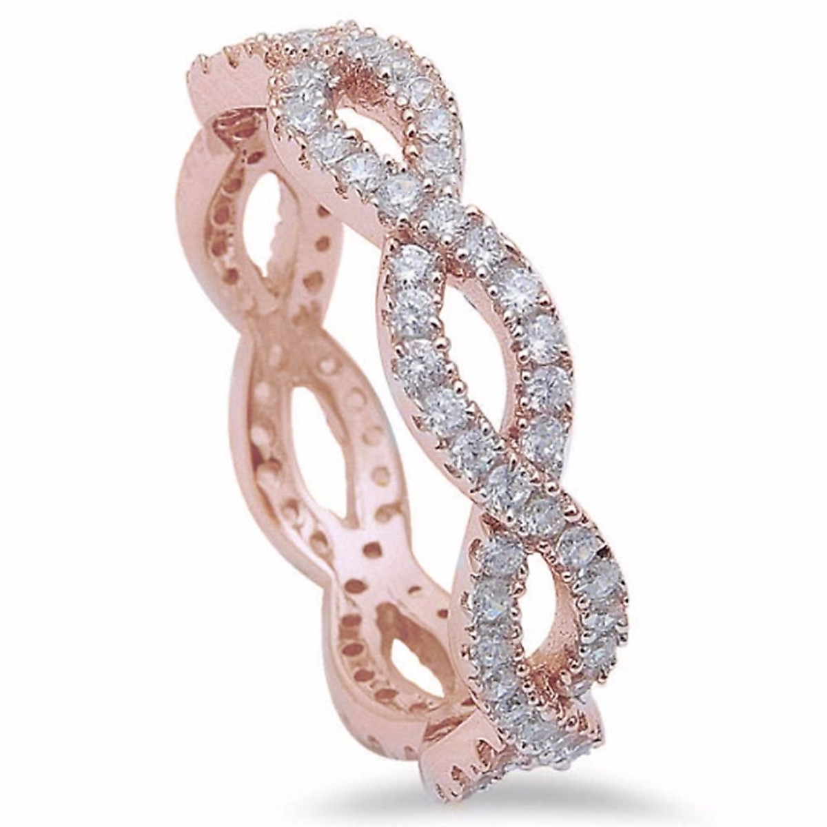 5mm Full Eternity Rose Tone Tone Plated Rhodium Infinity Round Cz 925 Sterling Silver Ring, Size-6