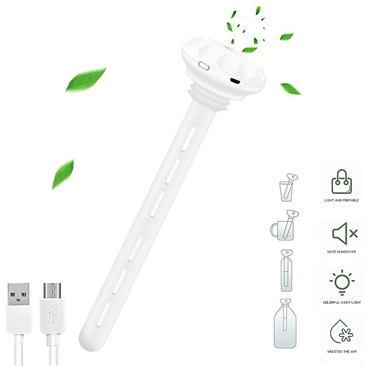 USB Cool Mist Humidifier-Portable Mini Air Humidifier for Bedroom Desk Car Travel Office Baby With Adjustable Length